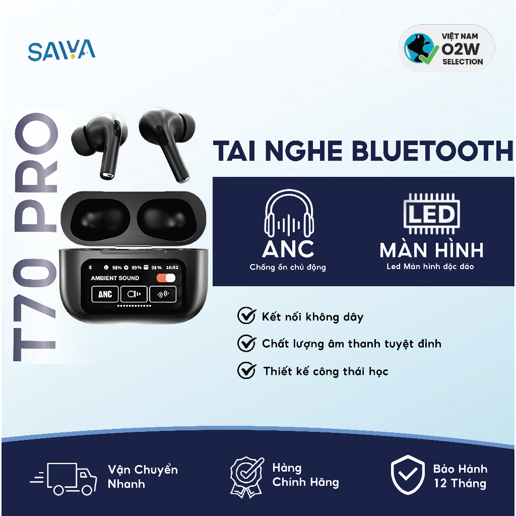 Tai Nghe Bluetooth One2world T70 Pro, Khử tiếng ồn Màn Hình Cảm Ứng Độ trễ thấp, Bluetooth 5.4 ...