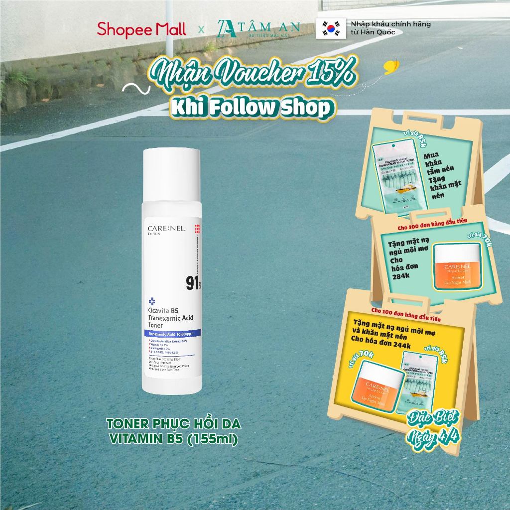 Toner dưỡng ẩm vitamin B5 centella phục hồi da CARENEL CICA VITA B5 TRANEXAMIC ACID 155ml ...