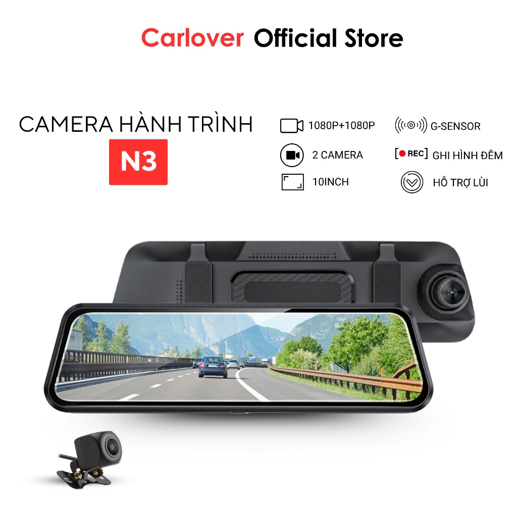 Camera hành trình gương N3 CARLOVER, Cảm ứng Full màn hình 10 inch ...