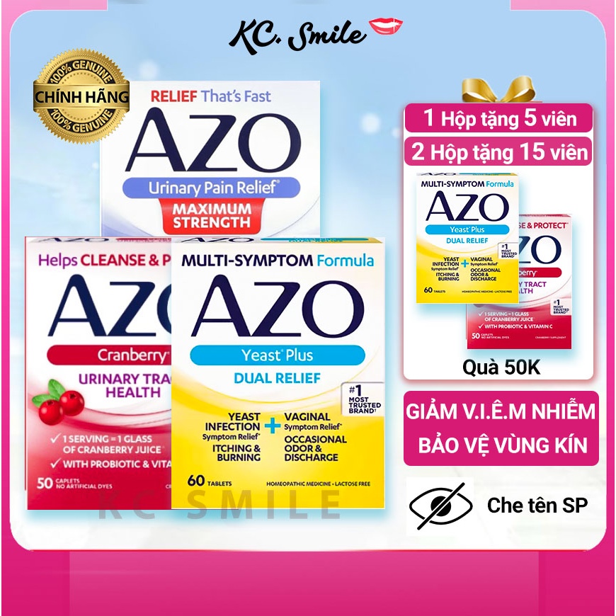 Viên uống Azo đỏ Cranberry, vàng Yeast Plus, tím Urinary - Hỗ trợ vấn đề phụ khoa và đường tiết ...