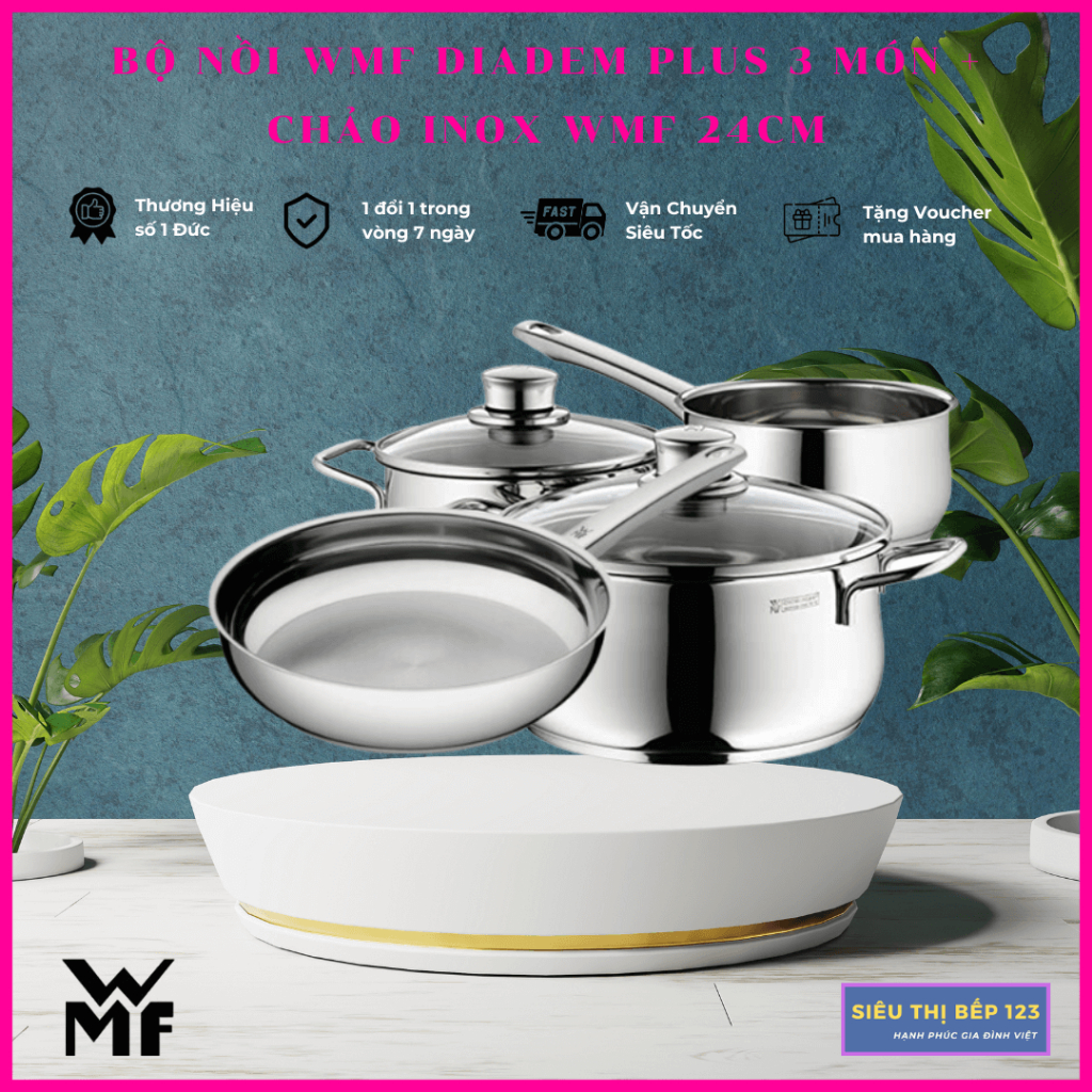 COMBO BỘ NỒI WMF COOKWARE SET DIADEM PLUS 3 CHIẾC VÀ CHẢO INOX WMF 24CM | Shopee Việt Nam