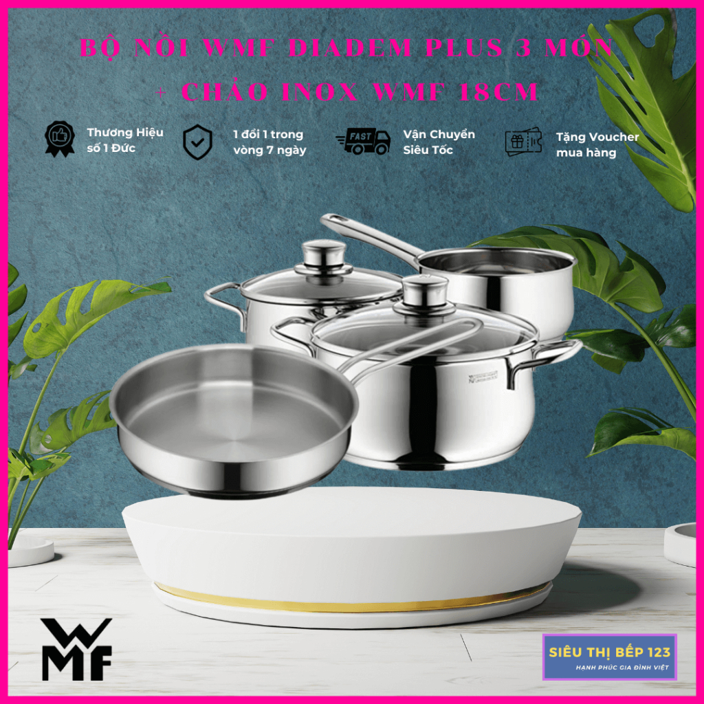 COMBO BỘ NỒI WMF COOKWARE SET DIADEM PLUS 3 CHIẾC VÀ CHẢO INOX WMF 18CM | Shopee Việt Nam