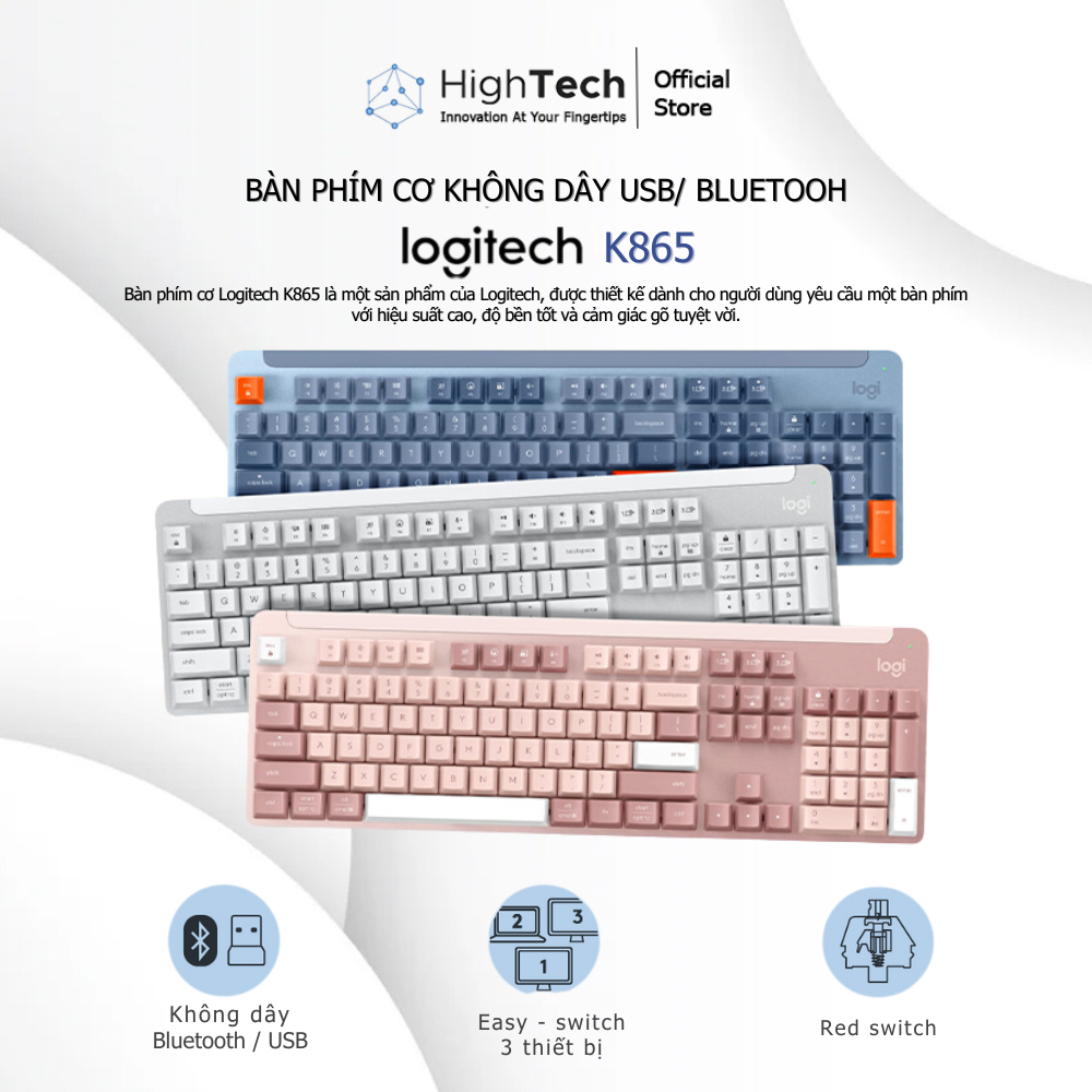 Bàn phím cơ không dây Logitech K865 Layout Fullsize 104 phím Thiết kế văn phòng gõ êm không ồn ...
