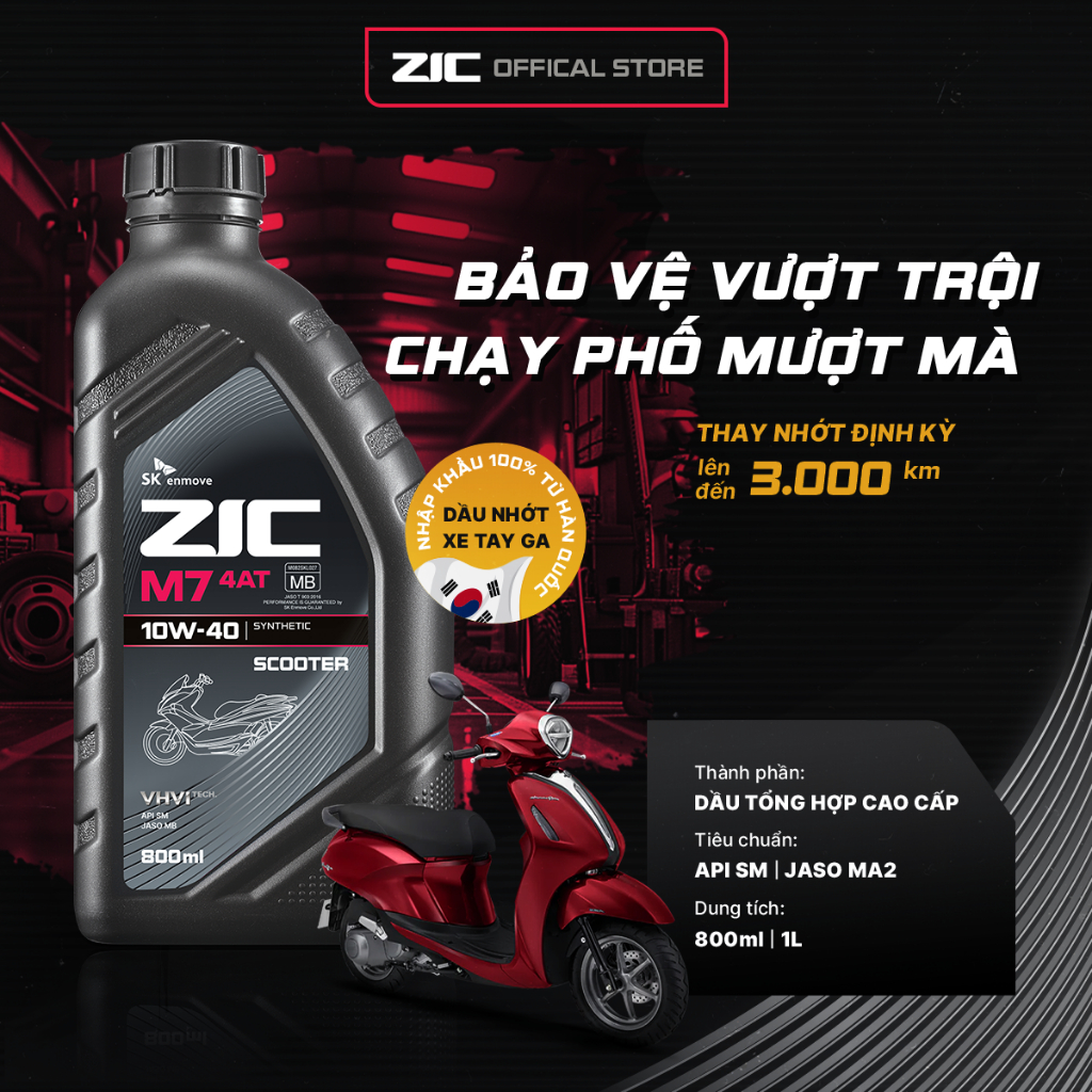 Dầu Nhớt Xe Máy Tay Ga SK ZIC M7 4AT 10W-40 Scooter Dung Tích 1L Dầu ...