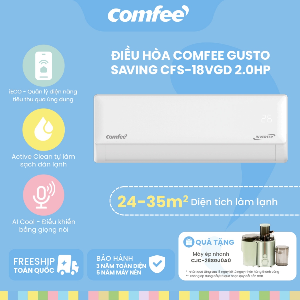 [FREE SHIP + LẮP ĐẶT TOÀN QUỐC] Máy lạnh Comfee Inverter 2HP CFS-18VGD, Chính hãng, Bảo hành 36 ...