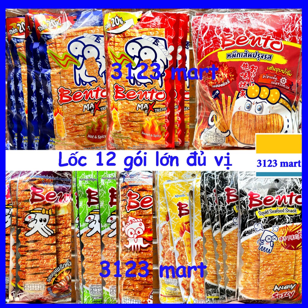 (Lốc 12 gói) Có mix vị. Mực Bento Thái Lan cay gói lớn 18g-23g đủ vị ...
