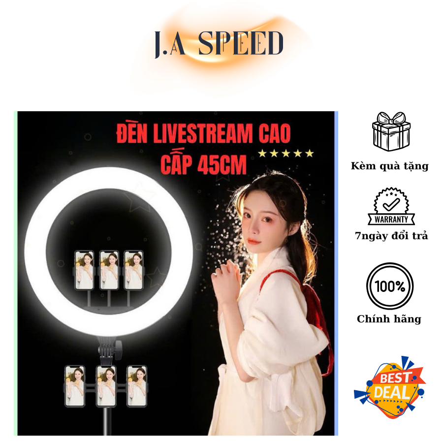 Đèn Livestream Cao Cấp 45cm LJJ-45, 3 Kẹp Điện Thoại, Cao 210cm, 3 Chế Độ Màu Hỗ Trợ Chụp Ảnh ...