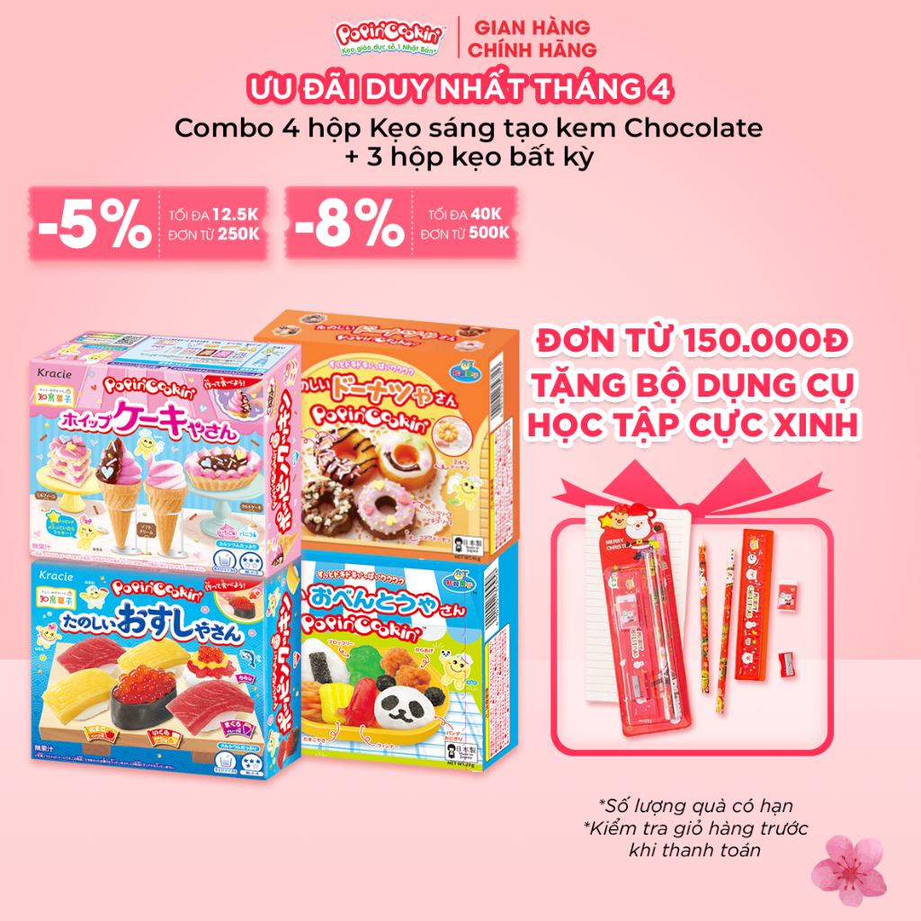 Combo 4 hộp kẹo sáng tạo Popin Cookin đồ chơi ăn được gồm: Kem ...
