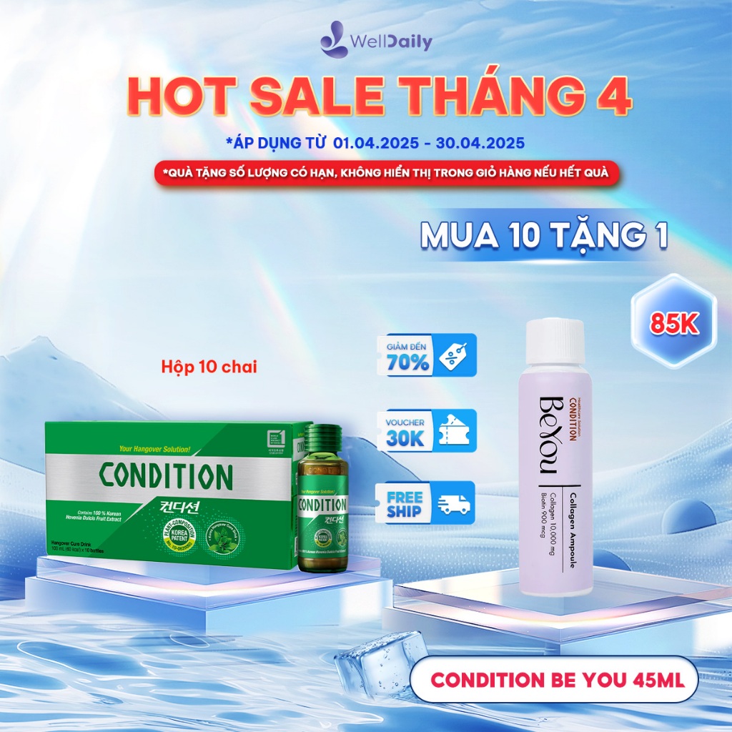 Hộp 10 chai nước giải rượu Condition hỗ trợ giải rượu và giải độc gan ...