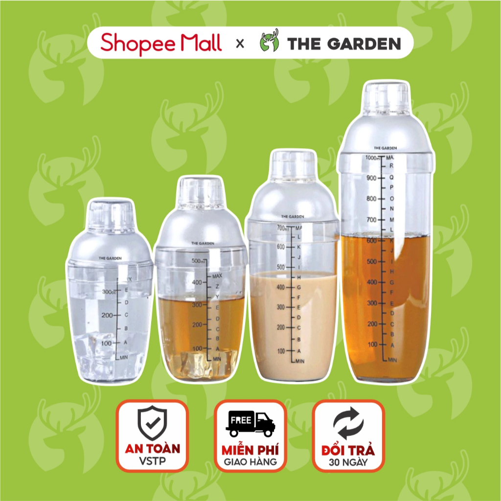 Bình lắc shaker nhựa vạch đen THE GARDEN IGWT nhiều dung tích 350ml, 530ml, 700ml. 1000ml ...