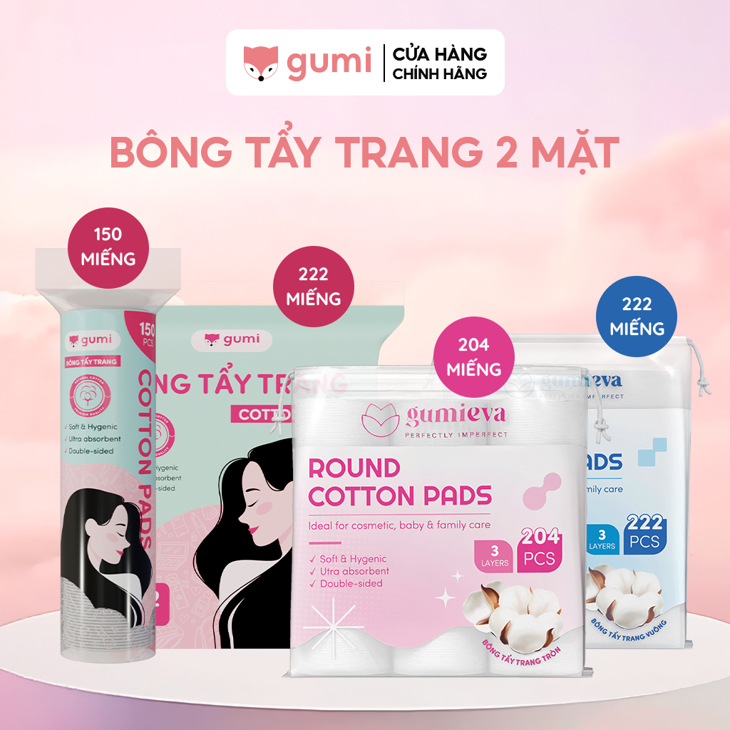 Bông tẩy trang 222 miếng Gumi chất liệu Cotton | Shopee Việt Nam