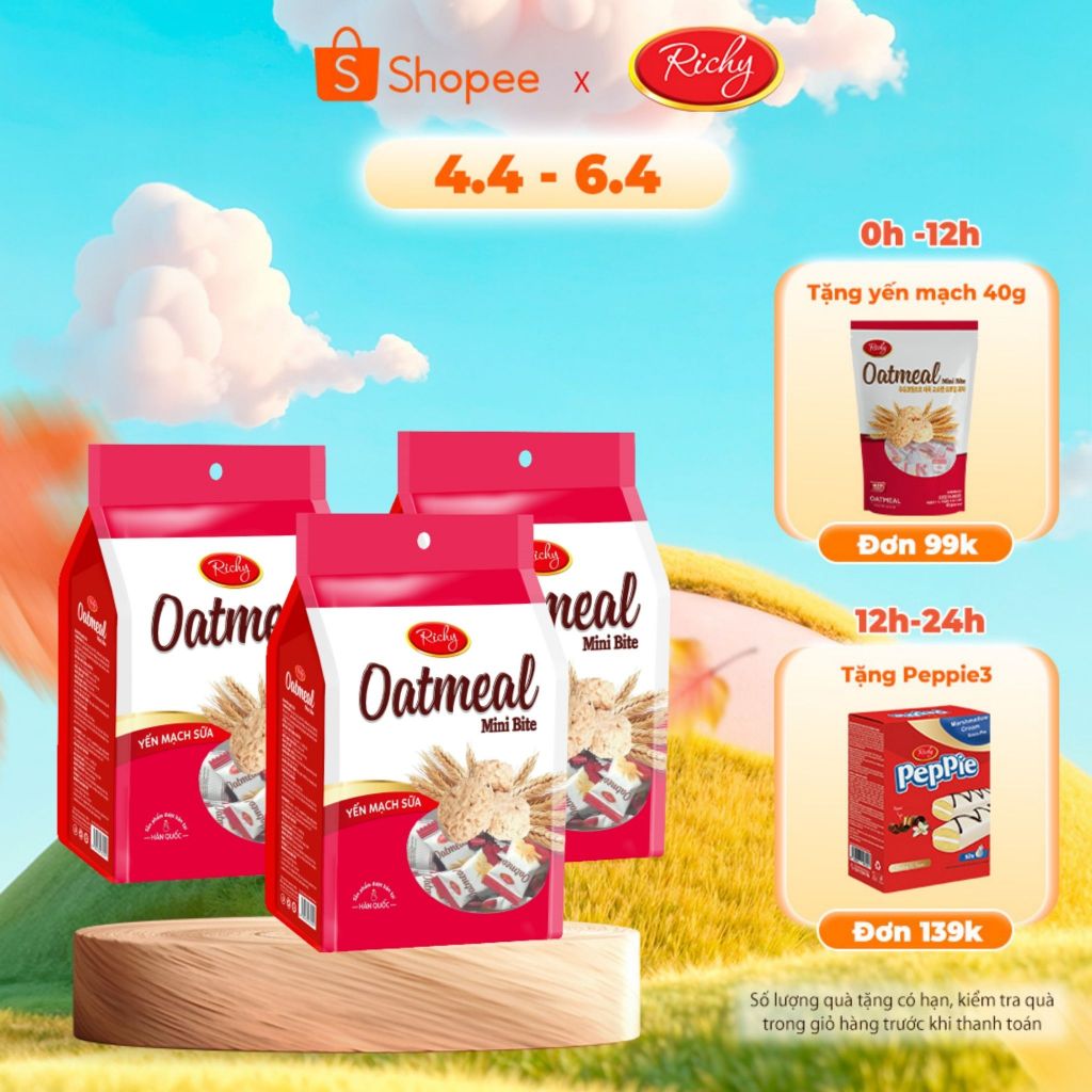 Combo 3 Túi Yến Mạch Oatmeal Vị Sữa 206g, Bánh Yến Mạch, Bánh Kẹo Richy ...