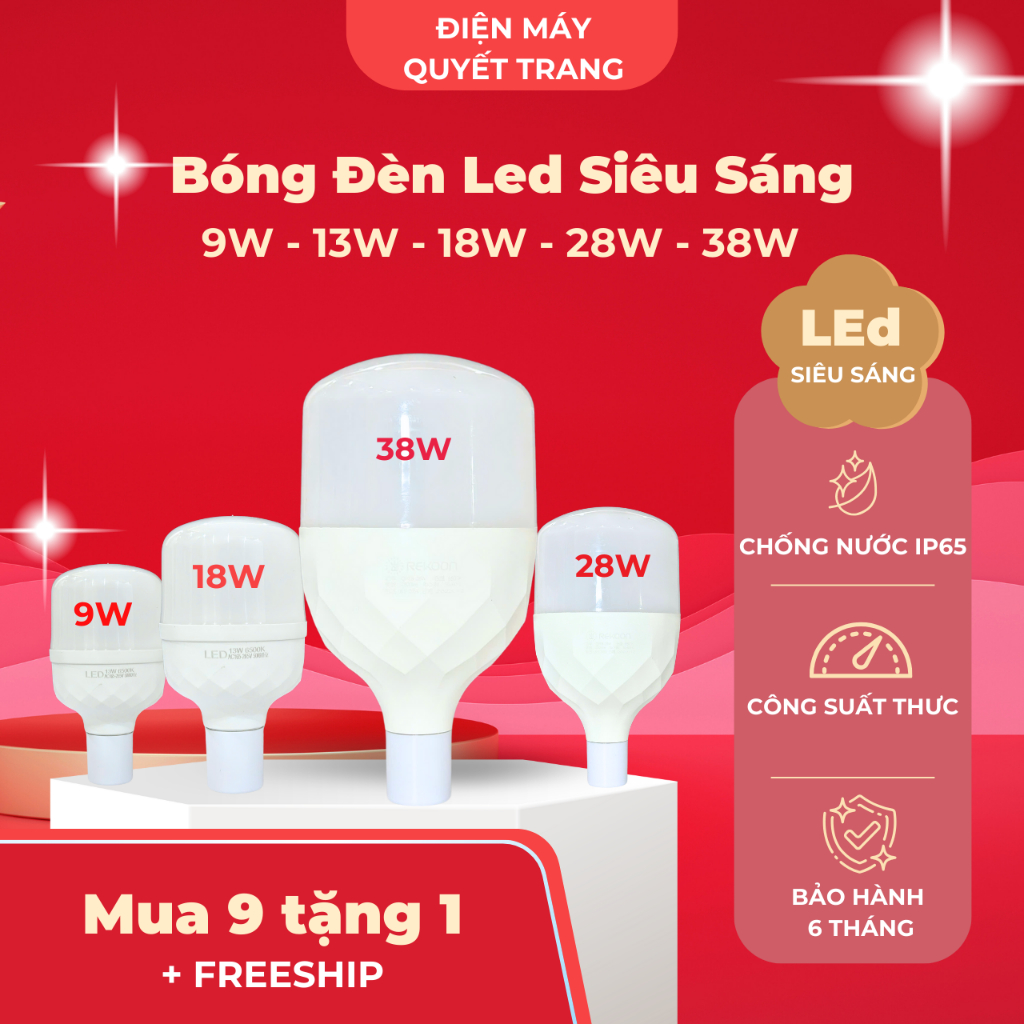 Bóng Đèn Led Nhập Khẩu REKOON 9W 13W 18W 28W 38W Tẳn Nhiệt Nhôm Chính ...
