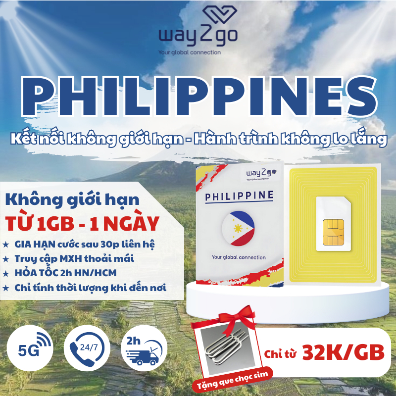 Sim du lịch Philippines 1 - 7 ngày Way2go, sim data Philippines chính ...