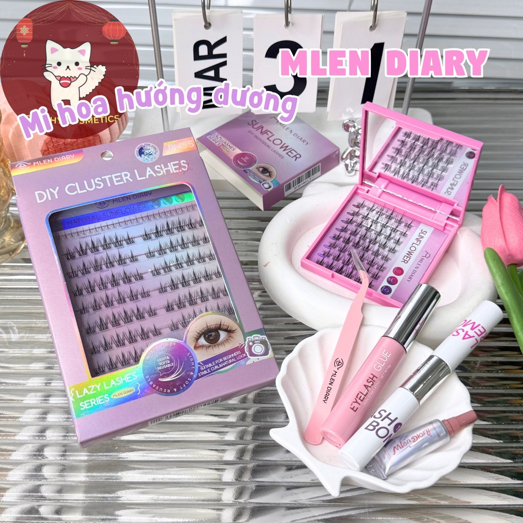 [MLEN DIARY] Mi Giả Cụm MLEN DIARY Hoa Hướng Dương Vỏ Hồng, Mi Cụm Mềm ...