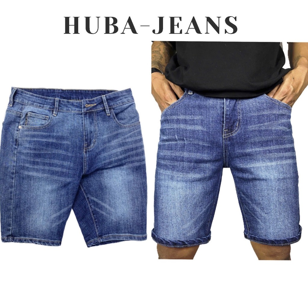 Quần Sort jean nam HUBA-JEANS Xanh Nhạt Trơn - Chất Vải Jean Dày Dặn ...