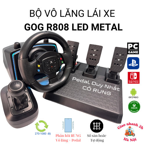 Vô lăng chơi game GOG R808 LED Racing Wheel-Số sàn,cần số rời,pedal kim ...