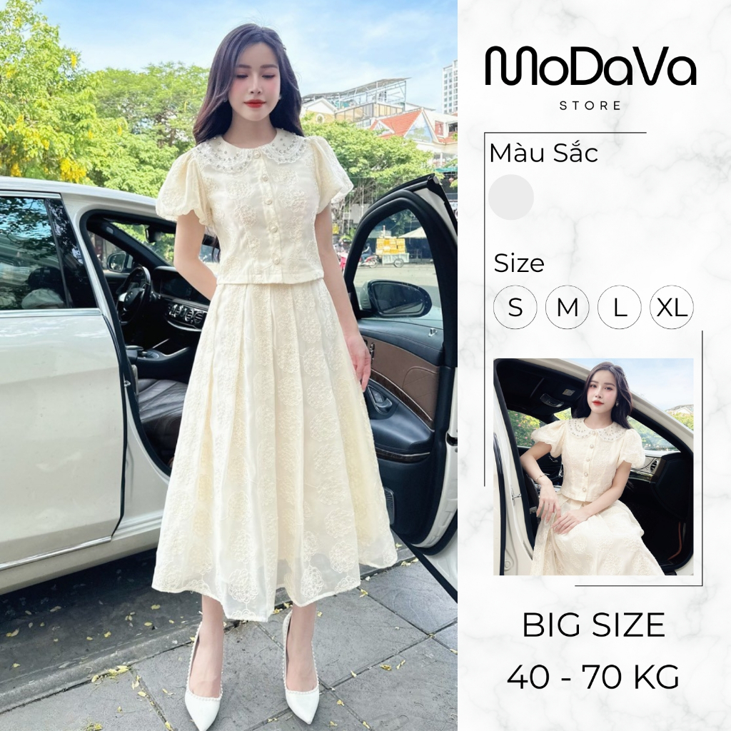 Set áo kèm chân váy ren cổ đính đá MODAVA thiết kế cao cấp S5006 ...
