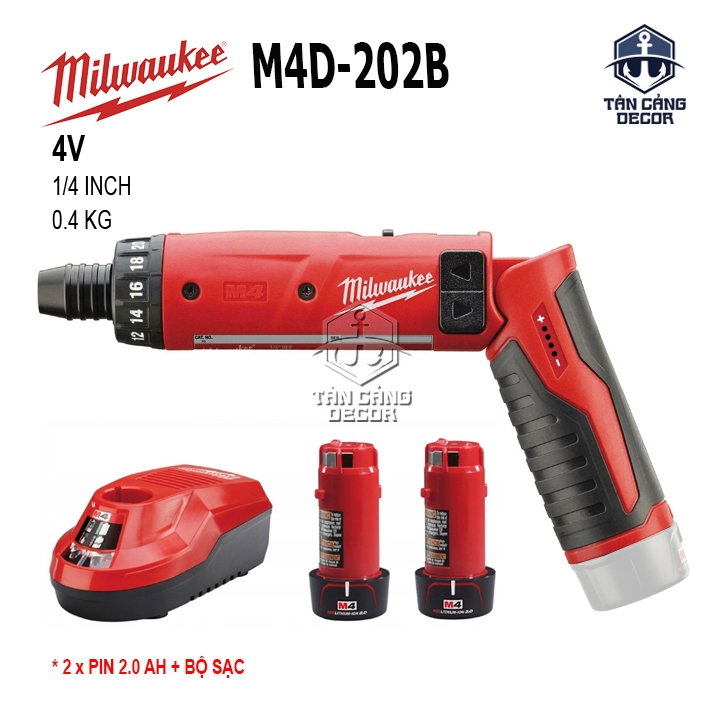 Máy Vặn Vít Điện Tử Dùng Pin 4V Milwaukee M4D-202B ( Thân Máy, 2 Pin, 1 ...