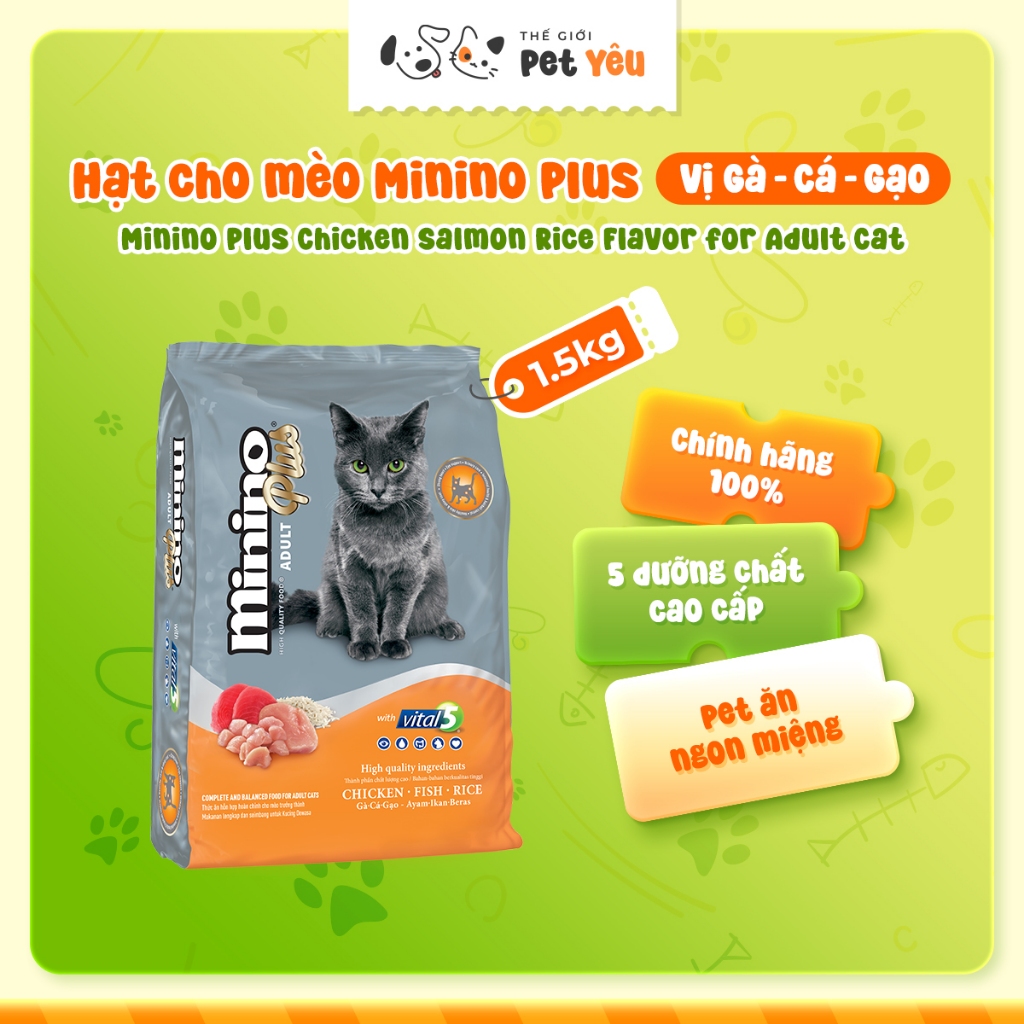 Hạt cho mèo Minino Plus Vị Gà Cá Gạo Túi 1.5kg – Minino Plus Chicken ...