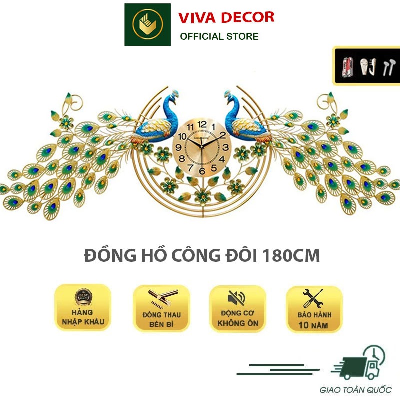 Đồng Hồ Treo Tường Trang Trí Công Phượng Khổng Tước Kim Trôi Size Đại ...