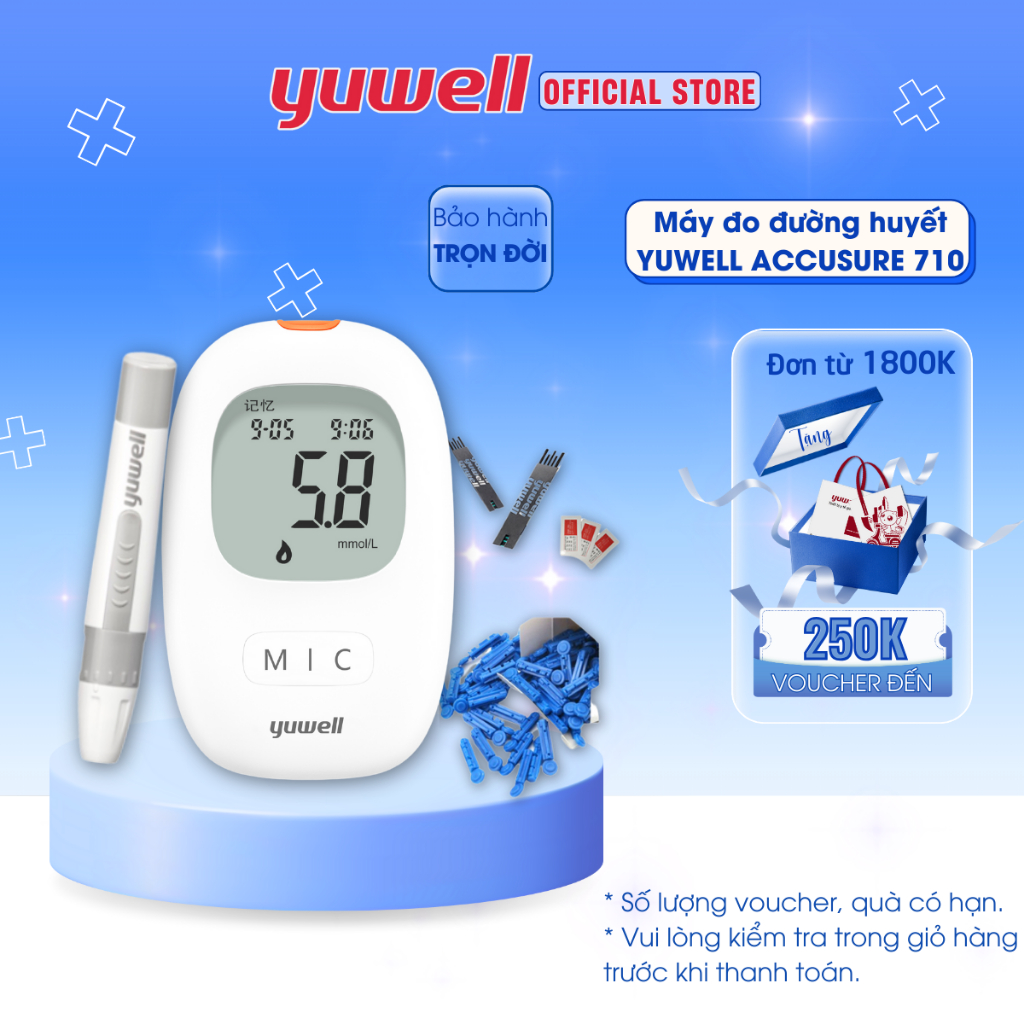 Máy đo đường huyết điện tử YUWELL Accusure 710 kèm theo 20 kim lấy máu ...