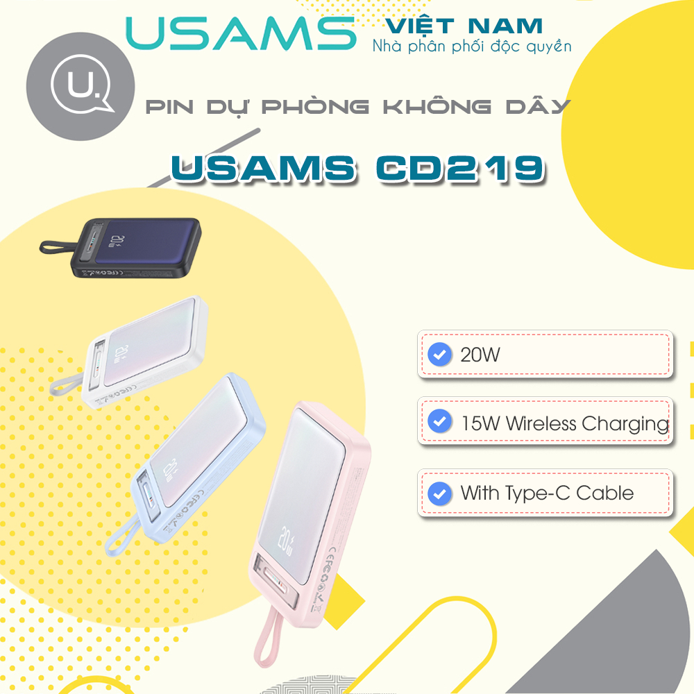 Pin Dự Phòng Không Dây USAMS CD219 10000mAh 20W (15W Wireless Charging) | Shopee Việt Nam
