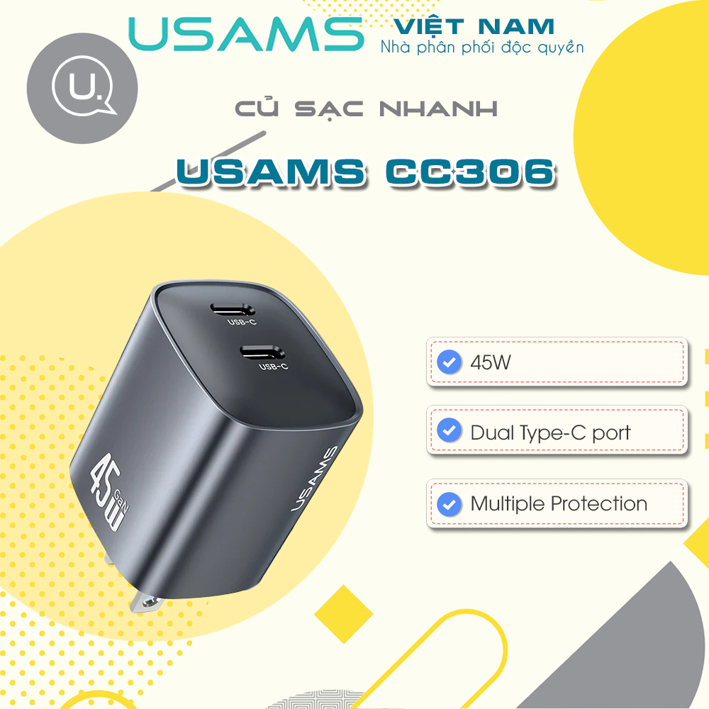 Củ Sạc Nhanh 2C GaN USAMS CC306 45W (Dual Type-C port, Multiple ...