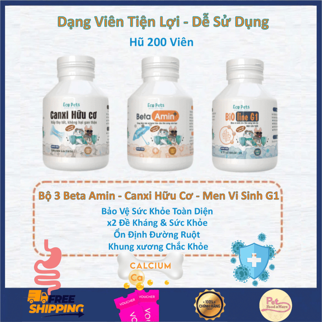 Ecopets Bột Dinh Dưỡng Beta Amin, Men Vi Sinh G1, Canxi Hữu Cơ Cải Tiến ...