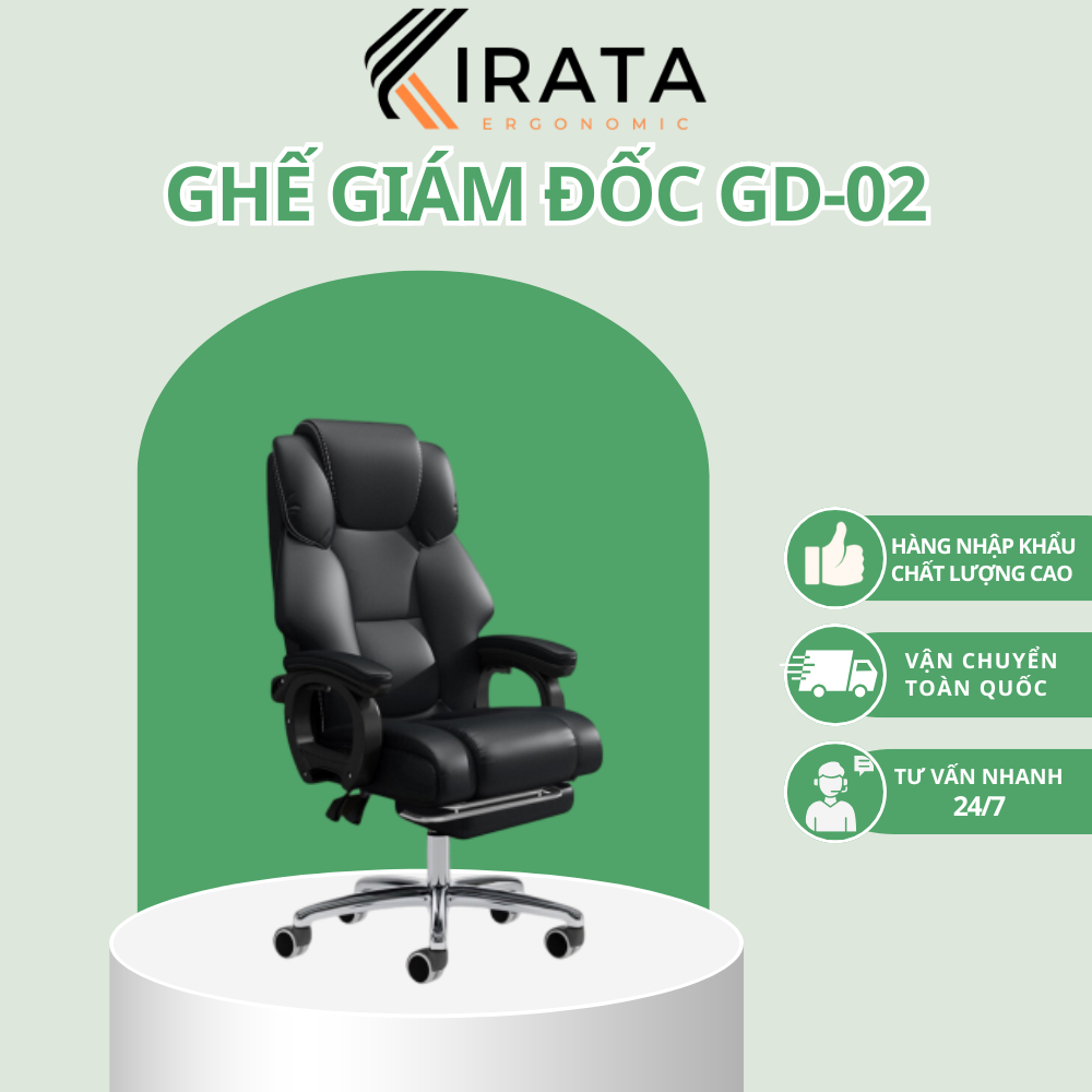 Ghế Xoay Giám Đốc GD02 KIRATA, Thiết Kế Công Thái Học ,Ngả Lưng 125 Độ Cao Cấp Da Pu Có Kê Chân ...