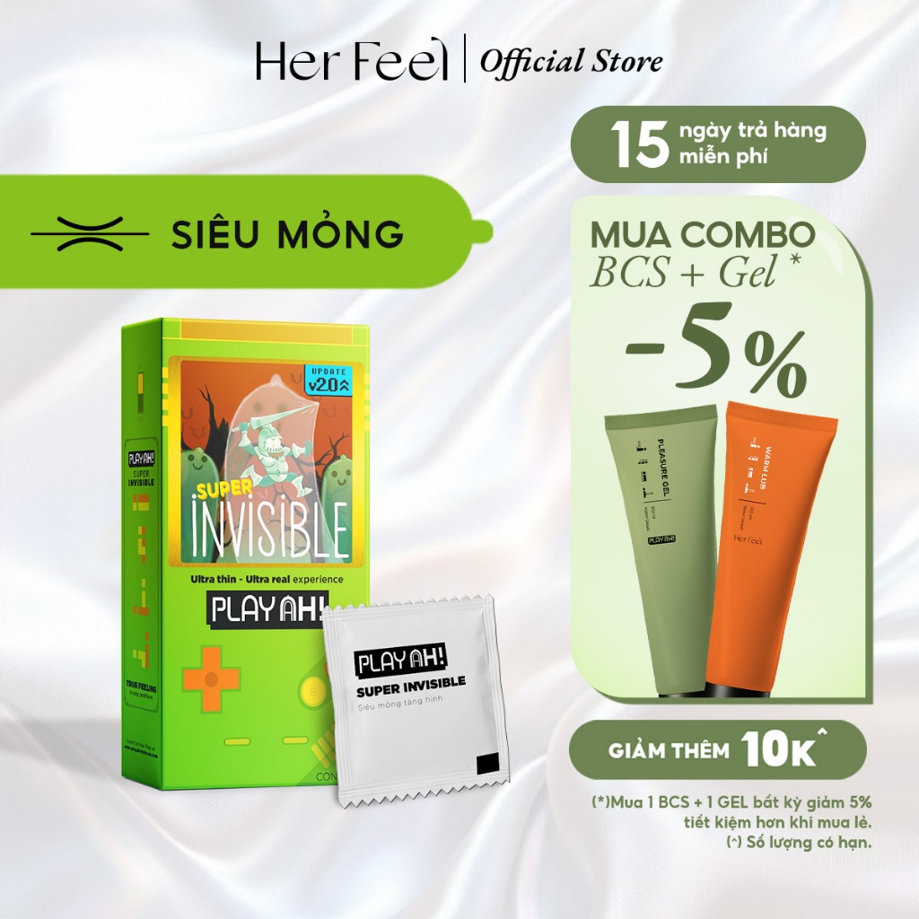 Bao Cao Su PlayAh Super Invisible Siêu Mỏng/ Nhiều Gel/ Kéo Dài Thời ...