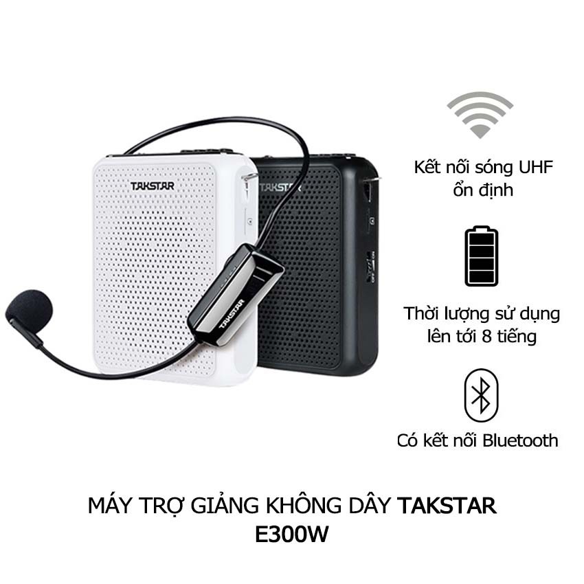 Máy Trợ Giảng Không Dây Takstar E300W, công suất 10W, có kết nối Bluetooth, thời lượng pin 8 ...