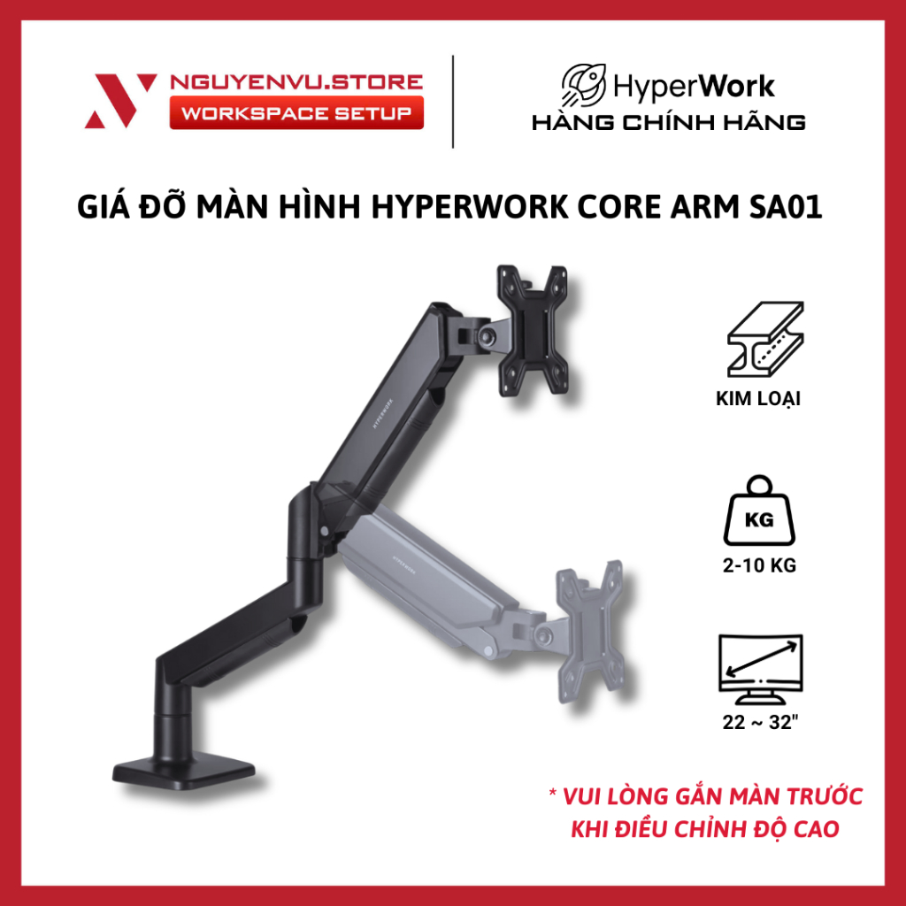 Giá đỡ màn hình Hyperwork Core Arm SA01 - Phù hợp màn 22 - 32" - Tải ...