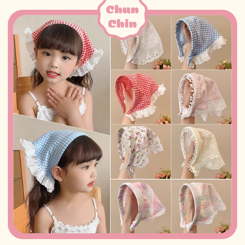 PK020 Chun Chin | Băng Đô Khăn Viền Ren Cho Bé Gái 1–6 Tuổi | Tơ Mềm Co ...