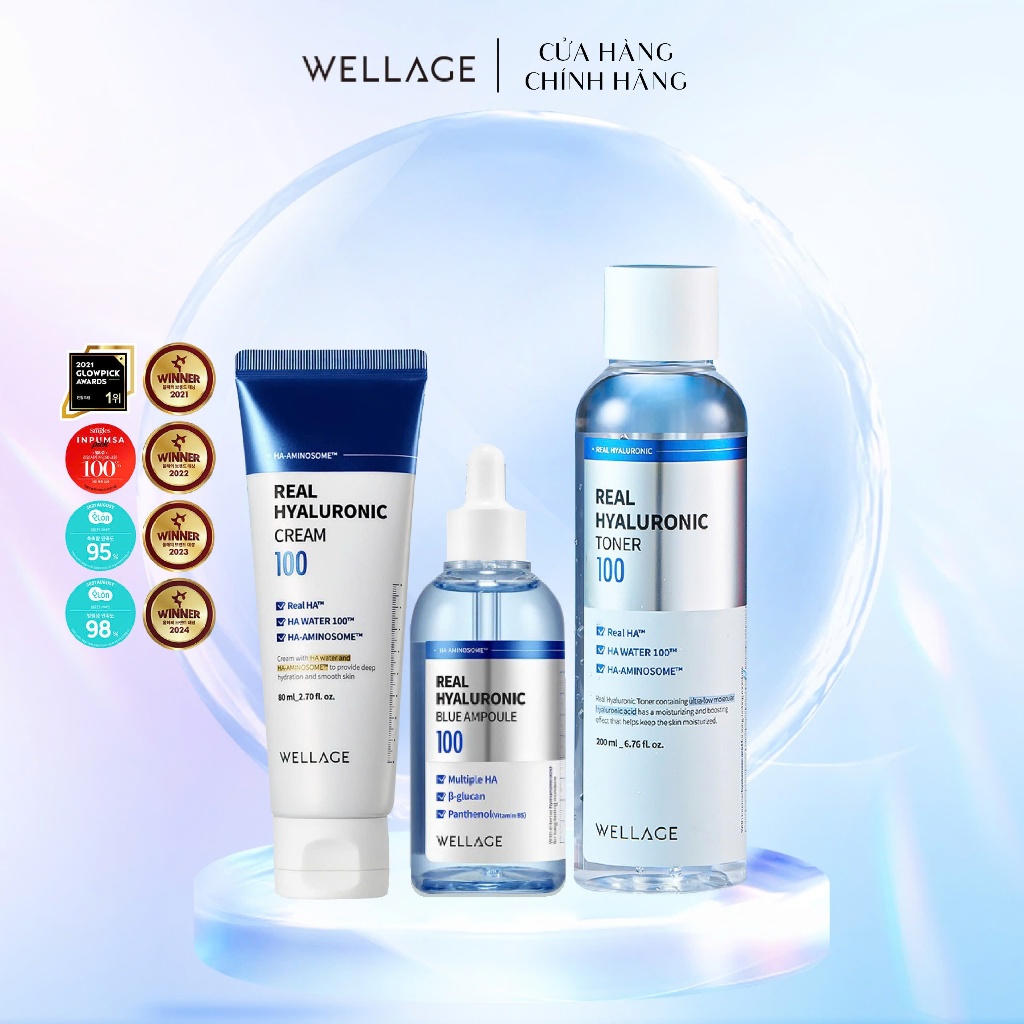Combo 3 Bước Dưỡng Da Căng Bóng Wellage Real Hyaluronic Toner HA + Blue ...