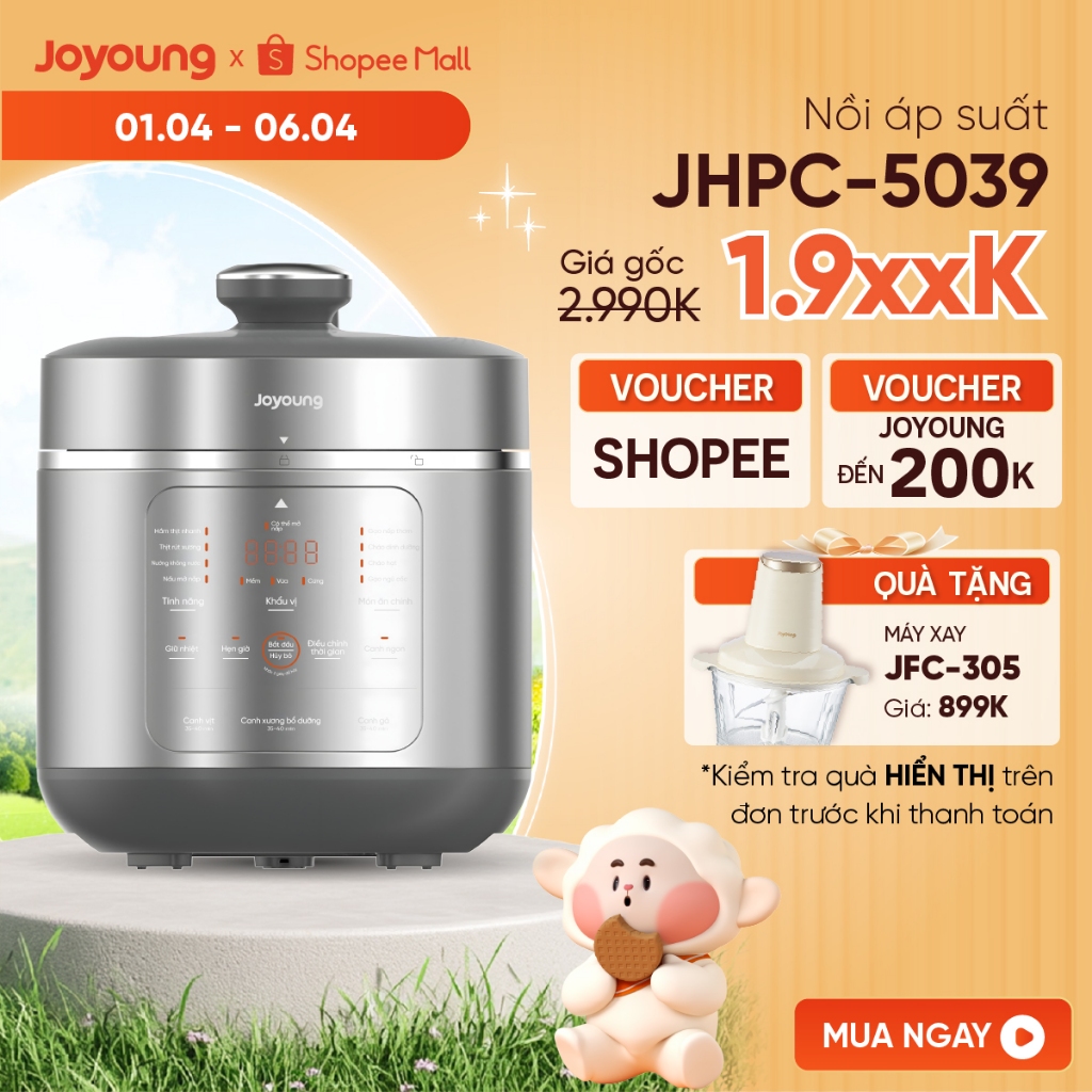 [1-6/4 TẶNG MÁY XAY] Nồi áp suất Joyoung JHPC-5039 | Dung tích 5L | Công suất 900W | Shopee Việt Nam
