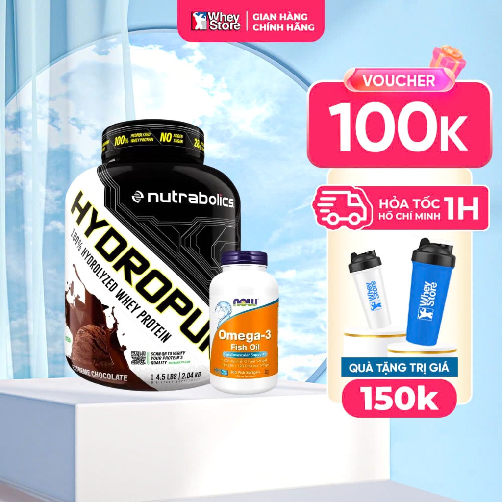 Combo Whey Protein Hydropure 4.5lbs + Now Omega-3 Fish Oil 200 viên ...