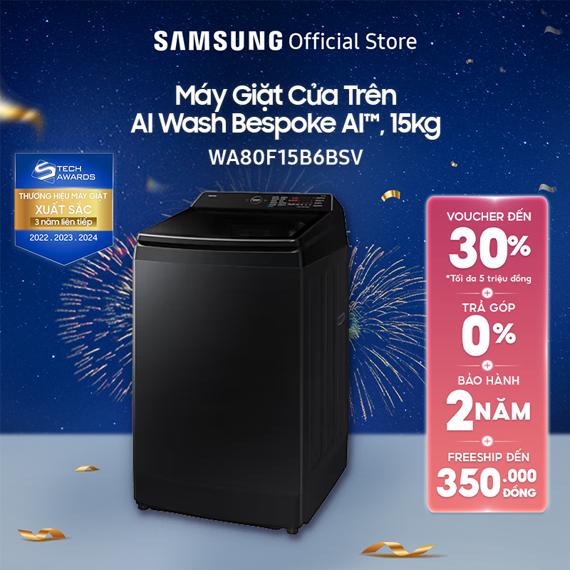 [NHẬP SSDA55 GIẢM 15%][Shopee - Lắp đặt 0Đ HN HCM] Máy Giặt Samsung 15kg WA80F15B6BSV AI Giặt ...