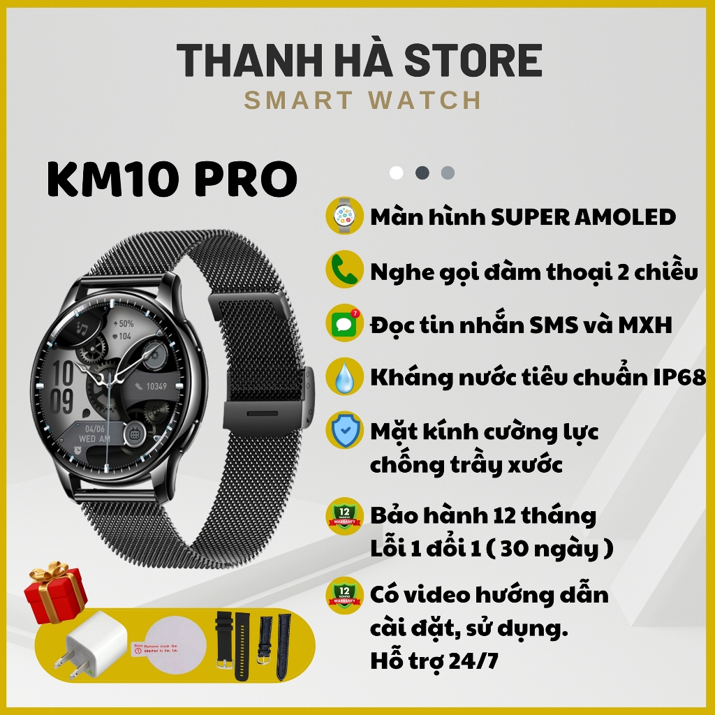 Đồng Hồ Thông Minh KM10 PRO ( Màn Hình AMOLED ) Tặng Dây Đeo + Củ Sạc + Cường Lực. Bảo Hành 12 ...