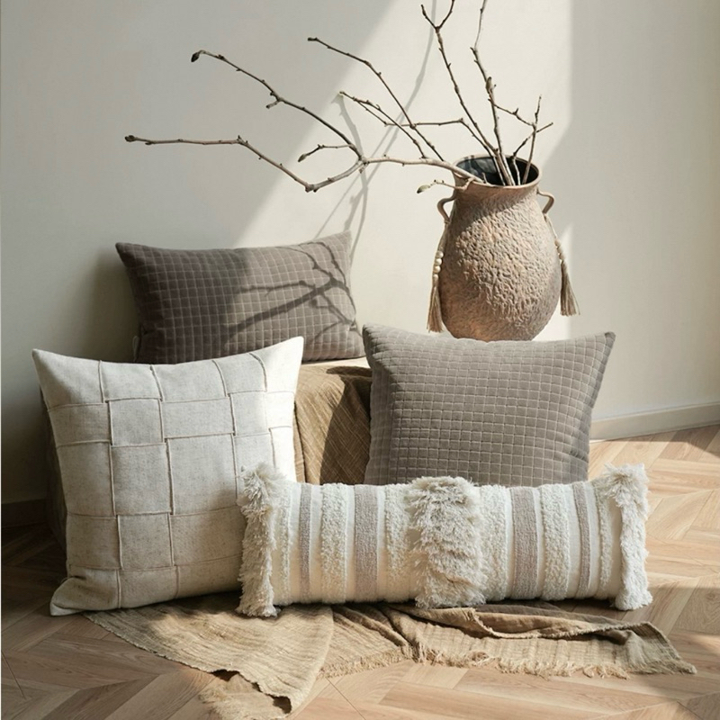 Bộ gối decor Camel Check nhập khẩu cao cấp / Camel Check Pillow ...