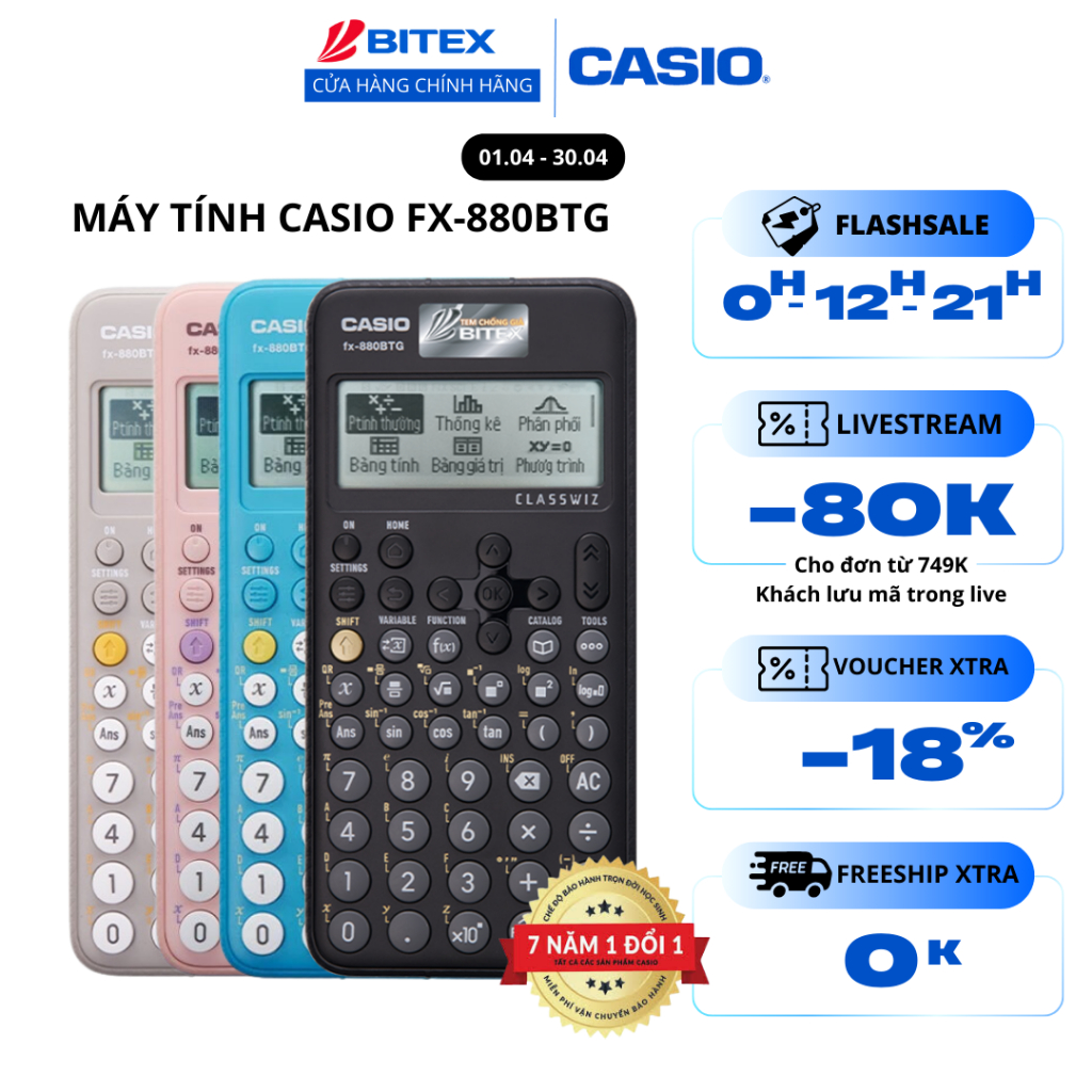 Máy tính Casio Fx-880BTG dành cho cấp III được mang vào phòng thi THPT ...