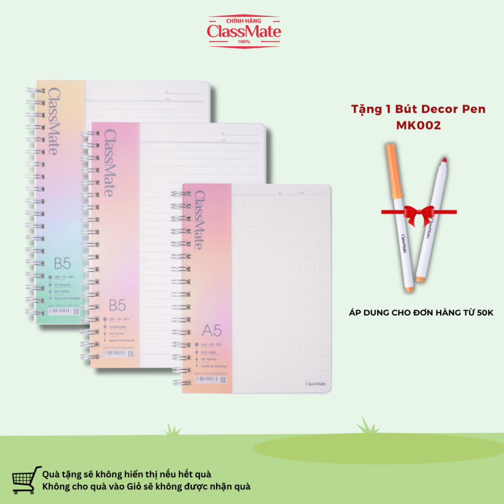 Sổ Lò Xo A5/B5 200 Trang CLASSMATE 100gsm, Sổ Tay Dòng Kẻ Ngang, Caro ...