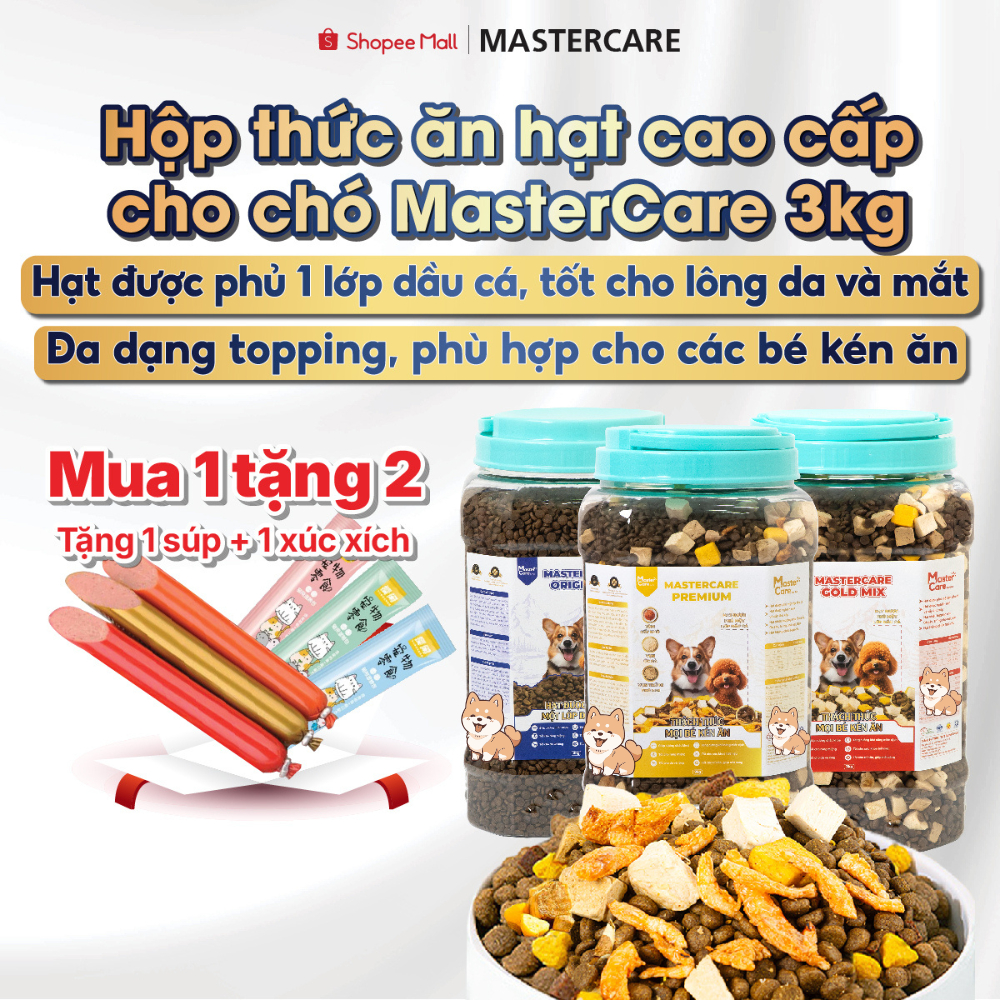 Hạt cho Chó 3kg - Mix nhiều loại topping, giàu dinh dưỡng phù hợp mọi loại Chó - MasterCare For ...