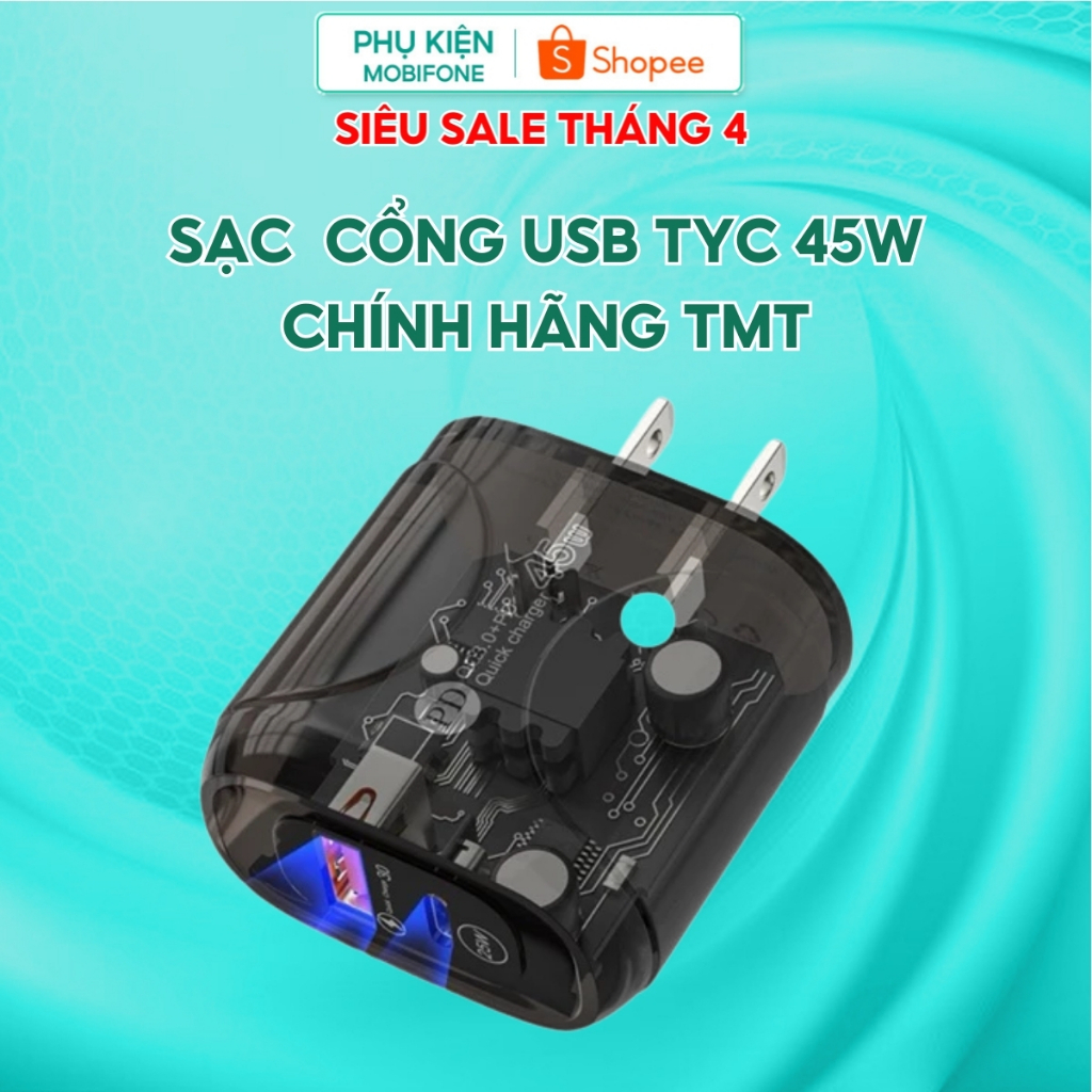 Sạc Điện thoại di động cổng USB TyC 45w chính hãng TMT A5 sạc nhanh đa năng A38 | Shopee Việt Nam