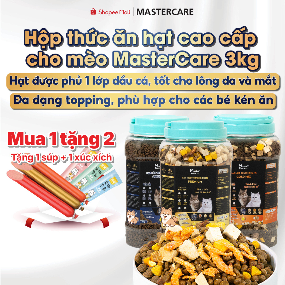 Hạt Cho Mèo 3kg - Thức Ăn Cho Mèo Con, Mèo Trưởng Thành - Mix Thịt & Tôm Khô - MasterCare For ...