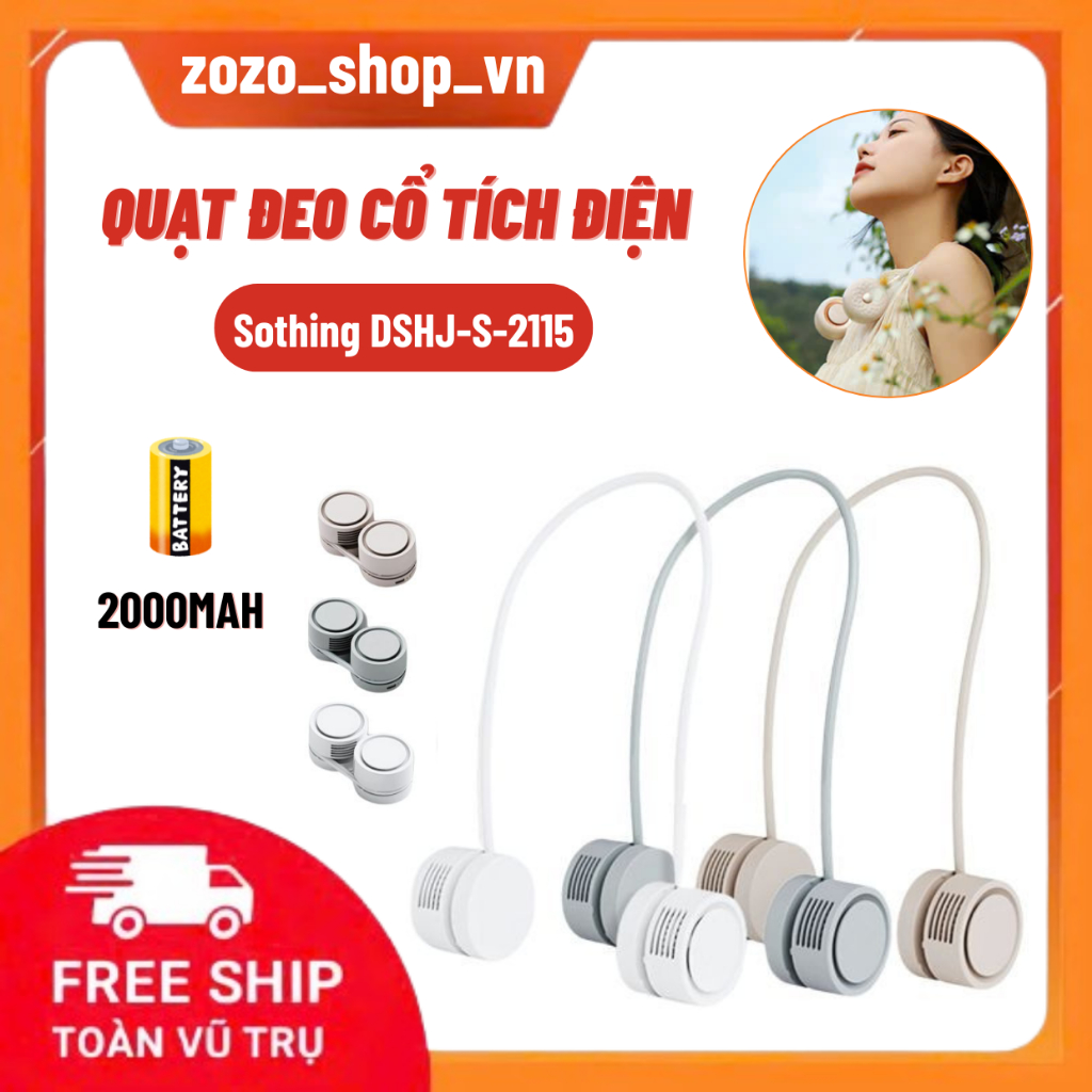 Quạt Treo Cổ Tích Điện Xiaomi Sothing Mini DSHJ-S-2115, Gió Mát Xoay 360 Độ, Quạt Êm Bảo Hành 12 ...