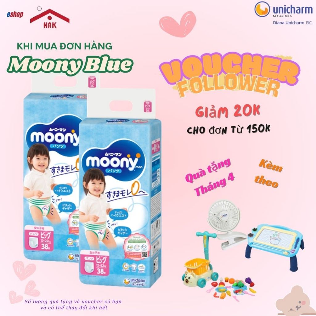 [Tặng miếng ngẫu nhiên] Tã Quần, Bỉm Moony Blue Bé Gái/Bé Trai – Size ...