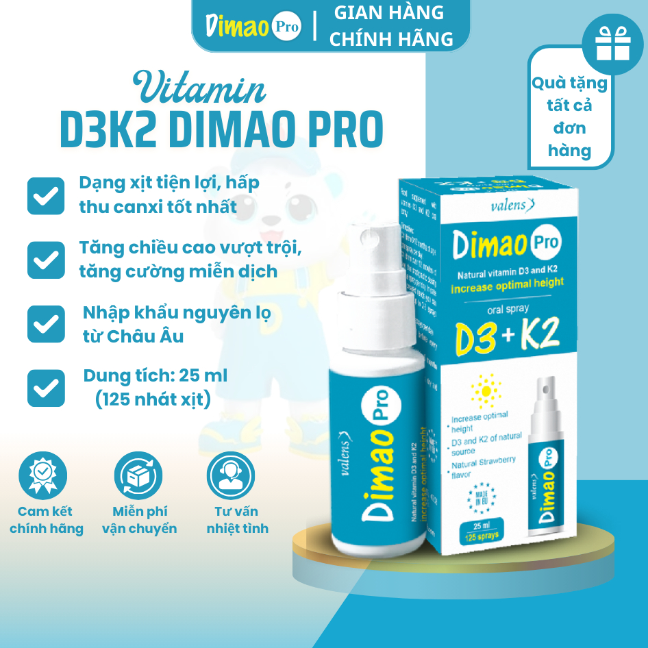 Dimao Pro D3 K2 Dạng Xịt Hỗ Trợ Hấp Thụ Canxi Tối Đa Lọ 25ml | Shopee ...
