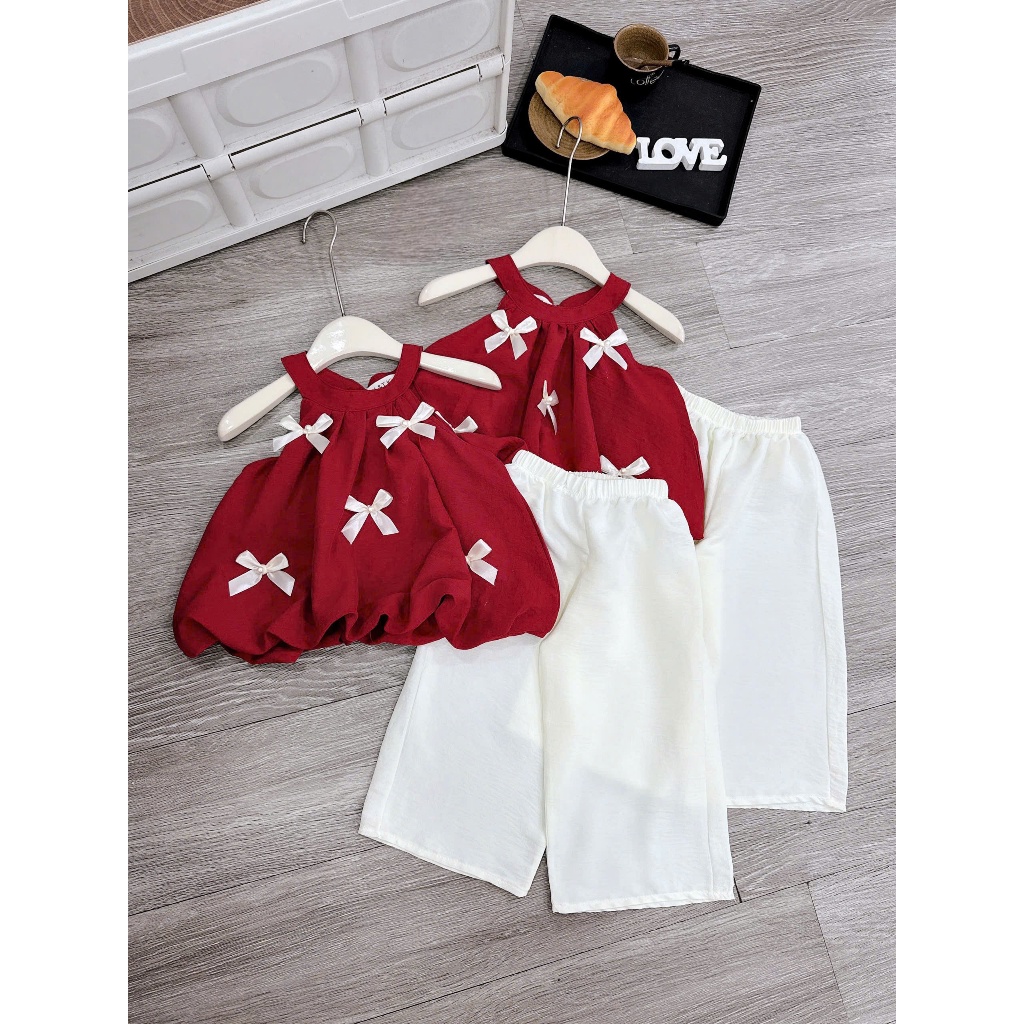 Set đũi xinh Poba Kids [M-161] hè cho bé gái. Áo yếm đính nơ, quần ...
