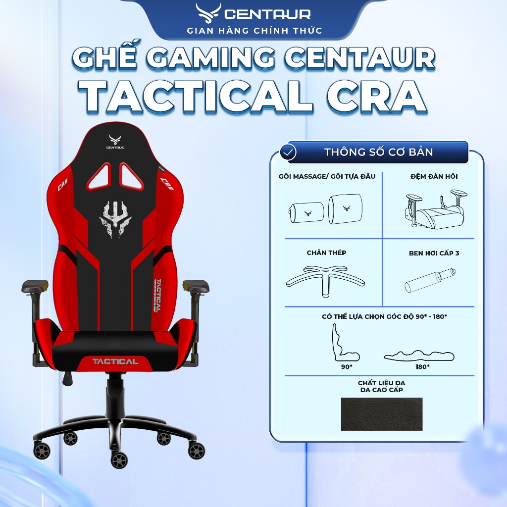 Ghế Gaming Centaur Tactical CRA | Khung chân kim loại, Da PU, Cơ ngả ...